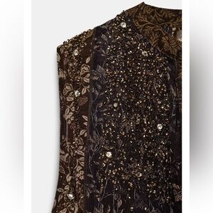 Zara | Tops | Zara Zw Collection Patchwork Beaded Sheer Top Blouse ...